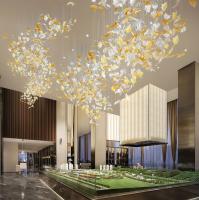 China JYLIGHTING Falling Leaf Shaped Stainless Steel & Glass Art Chandelier, Gradient Turquoise Hanging Leaf Sculpture Pendant Light for Atrium, Hotel Lobby & Villa High Ceiling for sale