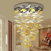 China JYLIGHTING Falling Leaf Shaped Stainless Steel & Glass Art Chandelier, Gradient Turquoise Hanging Leaf Sculpture Pendant Light for Atrium, Hotel Lobby & Villa High Ceiling for sale