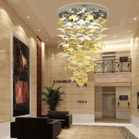 China JYLIGHTING Falling Leaf Shaped Stainless Steel & Glass Art Chandelier, Gradient Turquoise Hanging Leaf Sculpture Pendant Light for Atrium, Hotel Lobby & Villa High Ceiling for sale