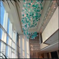China JYLIGHTING Falling Leaf Shaped Stainless Steel & Glass Art Chandelier, Gradient Turquoise Hanging Leaf Sculpture Pendant Light for Atrium, Hotel Lobby & Villa High Ceiling for sale