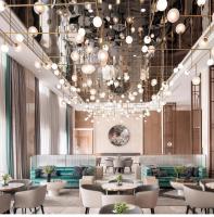 China JYLIGHTING Grid Structure Iron & Frosted Glass Sphere Chandelier, Modern Golden Frame Modular Globe Pendant Light for Sales Office Lobby & Villa Reception Counter for sale