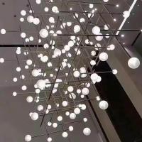 China JYLIGHTING Grid Structure Iron & Frosted Glass Sphere Chandelier, Modern Golden Frame Modular Globe Pendant Light for Sales Office Lobby & Villa Reception Counter for sale