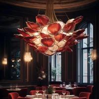 China JYLIGHTING Modern Floral Stainless Steel & Handmade Glass Chandelier, Curved Petal Art Sculpture Pendant Light for Restaurant, Villa Dining Room & Luxury Hotel Lounge for sale