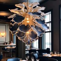 China JYLIGHTING Modern Floral Stainless Steel & Handmade Glass Chandelier, Curved Petal Art Sculpture Pendant Light for Restaurant, Villa Dining Room & Luxury Hotel Lounge for sale