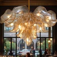 China JYLIGHTING Modern Floral Stainless Steel & Handmade Glass Chandelier, Curved Petal Art Sculpture Pendant Light for Restaurant, Villa Dining Room & Luxury Hotel Lounge for sale
