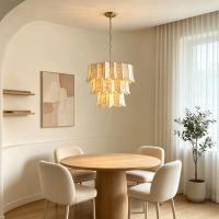 China JYLIGHTING Multi-layer Petal Iron Electroplating & Natural Shell Chandelier, Vintage Tiered Shell Pendant Lamp for Villa Stairwell, Entrance Hall & High Ceiling Living Room for sale