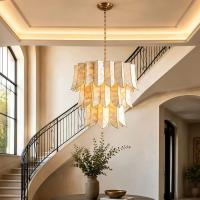 China JYLIGHTING Multi-layer Petal Iron Electroplating & Natural Shell Chandelier, Vintage Tiered Shell Pendant Lamp for Villa Stairwell, Entrance Hall & High Ceiling Living Room for sale