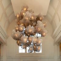 China JYLIGHTING Artistic Cluster Flower Steel Chandelier, Hand-woven Mesh Floral Sculpture Pendant Light, Custom Large Decorative Lamp for Hotel Lobby, Villa Atrium & High-end Reception Hall for sale
