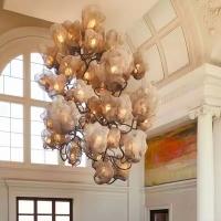 China JYLIGHTING Artistic Cluster Flower Steel Chandelier, Hand-woven Mesh Floral Sculpture Pendant Light, Custom Large Decorative Lamp for Hotel Lobby, Villa Atrium & High-end Reception Hall for sale