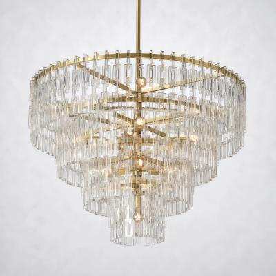 China JYLIGHTING Multi-Tier Round Brass & Clear Crystal Chandelier, Modern Light Luxury Tiered Crystal Pendant Lamp, Decorative Hanging Light for Villa Living Room, Hotel Lobby & High-end Dining Space for sale