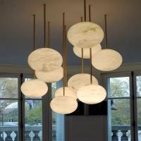 China JYLIGHTING Multi-head Irregular Cluster Spanish Natural Alabaster Chandelier, Modern Disc Shaped Stone Pendant Light, Custom Hanging Lamp for Reception Desk, Lobby, Gallery & High-end Office Space for sale