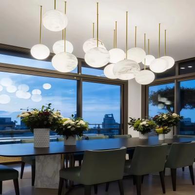 China JYLIGHTING Multi-head Irregular Cluster Spanish Natural Alabaster Chandelier, Modern Disc Shaped Stone Pendant Light, Custom Hanging Lamp for Reception Desk, Lobby, Gallery & High-end Office Space for sale