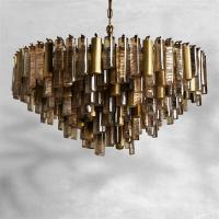 China JYLIGHTING Modern Round Tiered Iron & Amber Textured Glass Chandelier, Luxury Decorative Hanging Pendant Light for Villa Living Room, Adjustable Suspension Ceiling Lighting Fixture for sale