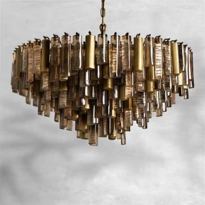 China JYLIGHTING Modern Round Tiered Iron & Amber Textured Glass Chandelier, Luxury Decorative Hanging Pendant Light for Villa Living Room, Adjustable Suspension Ceiling Lighting Fixture for sale