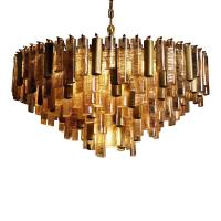 China JYLIGHTING Modern Round Tiered Iron & Amber Textured Glass Chandelier, Luxury Decorative Hanging Pendant Light for Villa Living Room, Adjustable Suspension Ceiling Lighting Fixture for sale