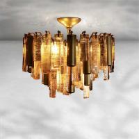 China JYLIGHTING Modern Round Tiered Iron & Amber Textured Glass Chandelier, Luxury Decorative Hanging Pendant Light for Villa Living Room, Adjustable Suspension Ceiling Lighting Fixture for sale