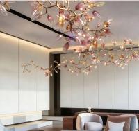 China JYLIGHTING Modern Pink Magnolia Glass & Stainless Steel Chandelier, Creative Branch Shape Suspension Lamp for High-end Club and Sales Office for sale