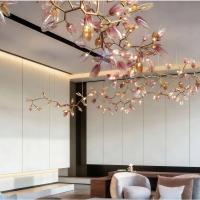 China JYLIGHTING Modern Pink Magnolia Glass & Stainless Steel Chandelier, Creative Branch Shape Suspension Lamp for High-end Club and Sales Office for sale