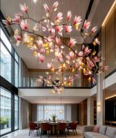 China JYLIGHTING Modern Pink Magnolia Glass & Stainless Steel Chandelier, Creative Branch Shape Suspension Lamp for High-end Club and Sales Office for sale