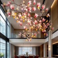 China JYLIGHTING Modern Pink Magnolia Glass & Stainless Steel Chandelier, Creative Branch Shape Suspension Lamp for High-end Club and Sales Office for sale