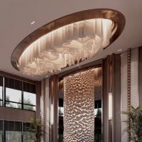 China JYLIGHTING Modern Art Oval Glass Crystal Pendant Lamp, Polished Metal Frame Custom Decorative Ceiling Light for Commercial Lobby Project for sale