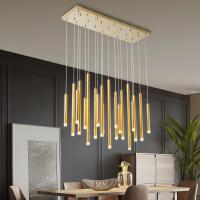 China JYLIGHTING Gold Finish Cylinder Stainless Steel Crystal Pendant Lamp, Multi-Tube Custom Hanging Light for Long Dining Table, Lobby & Staircase for sale