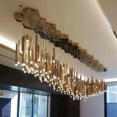 China JYLIGHTING Gold Finish Cylinder Stainless Steel Crystal Pendant Lamp, Multi-Tube Custom Hanging Light for Long Dining Table, Lobby & Staircase for sale