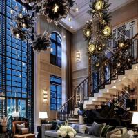 China JYLIGHTING Luxury Smoky Flower Glass Chandelier, Multi-Piece Floral Hanging Light for High Ceiling Staircase, Sales Office & Lobby Decoration for sale