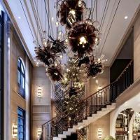 China JYLIGHTING Luxury Smoky Flower Glass Chandelier, Multi-Piece Floral Hanging Light for High Ceiling Staircase, Sales Office & Lobby Decoration for sale