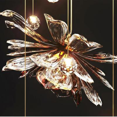 China JYLIGHTING Luxury Smoky Flower Glass Chandelier, Multi-Piece Floral Hanging Light for High Ceiling Staircase, Sales Office & Lobby Decoration for sale