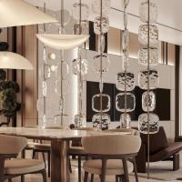 China JYLIGHTING Modern Vertical String Stainless Steel Glass Chandelier, Textured Glass Hanging Partition Light for Residential Space, Hotel Foyer & Stairwell Decoration for sale