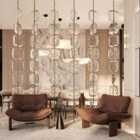 China JYLIGHTING Modern Vertical String Stainless Steel Glass Chandelier, Textured Glass Hanging Partition Light for Residential Space, Hotel Foyer & Stairwell Decoration for sale