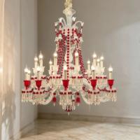 China JYLIGHTING Vintage Red Accent Crystal Candle‑Style Chandelier, Multi‑Arm Ornate Ceiling Pendant Lamp, Classic Decorative Lighting for Villa, Hotel Lobby & Banquet Hall Engineering Projects for sale