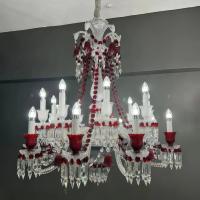 China JYLIGHTING Vintage Red Accent Crystal Candle‑Style Chandelier, Multi‑Arm Ornate Ceiling Pendant Lamp, Classic Decorative Lighting for Villa, Hotel Lobby & Banquet Hall Engineering Projects for sale