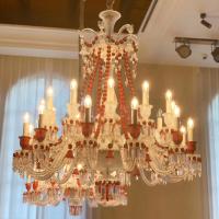 China JYLIGHTING Vintage Red Accent Crystal Candle‑Style Chandelier, Multi‑Arm Ornate Ceiling Pendant Lamp, Classic Decorative Lighting for Villa, Hotel Lobby & Banquet Hall Engineering Projects for sale