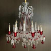 China JYLIGHTING Vintage Red Accent Crystal Candle‑Style Chandelier, Multi‑Arm Ornate Ceiling Pendant Lamp, Classic Decorative Lighting for Villa, Hotel Lobby & Banquet Hall Engineering Projects for sale