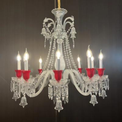 China JYLIGHTING Vintage Red Accent Crystal Candle‑Style Chandelier, Multi‑Arm Ornate Ceiling Pendant Lamp, Classic Decorative Lighting for Villa, Hotel Lobby & Banquet Hall Engineering Projects for sale