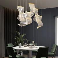 China JYLIGHTING Artistic Curved Ribbon Acrylic Chandelier, Custom Decorative Hanging Lamp for Villa Foyer and Commercial Interior Space for sale