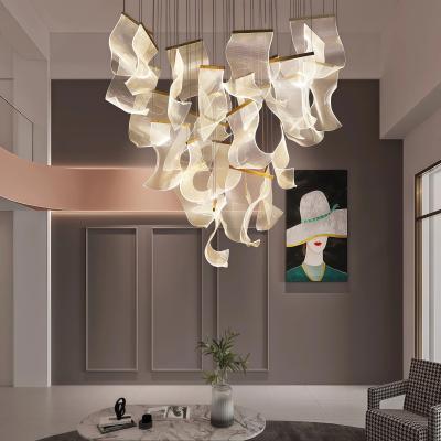 China JYLIGHTING Artistic Curved Ribbon Acrylic Chandelier, Custom Decorative Hanging Lamp for Villa Foyer and Commercial Interior Space for sale