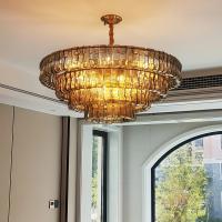 China JYLIGHTING Vintage Tiered Smoke‑Tint Curved Glass Chandelier, Wrought Iron Frame Hanging Light for Luxury Villa, Dining Hall and Hotel Reception Projects for sale