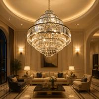 China JYLIGHTING Luxury Multi‑Layer Cone Crystal Suspension Lamp, Stainless Steel Frame Large Decorative Chandelier for High Ceiling Villa & Hotel Lobby for sale