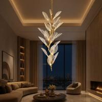 China JYLIGHTING Luxury Nature‑Inspired Leaf Suspension Light, Brass & Transparent Resin Chandelier for High‑Ceiling Villa Lobby & Atrium Interior Decoration for sale