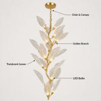 China JYLIGHTING Luxury Nature‑Inspired Leaf Suspension Light, Brass & Transparent Resin Chandelier for High‑Ceiling Villa Lobby & Atrium Interior Decoration for sale
