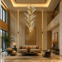 China JYLIGHTING Luxury Nature‑Inspired Leaf Suspension Light, Brass & Transparent Resin Chandelier for High‑Ceiling Villa Lobby & Atrium Interior Decoration for sale