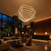 China JYLIGHTING Modern Abstract Wavy Ring Crystal Suspension Light, Multi‑Tier Decorative Ceiling Chandelier for High‑End Villa Lobby & Sales Office Interior Projects for sale