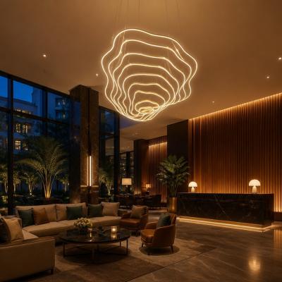 China JYLIGHTING Modern Abstract Wavy Ring Crystal Suspension Light, Multi‑Tier Decorative Ceiling Chandelier for High‑End Villa Lobby & Sales Office Interior Projects for sale