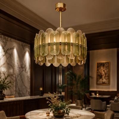 China JYLIGHTING Vintage Tiered Oval Glass Pendant Light, Iron Frame Drum‑Style Chandelier for High‑End Restaurant, Hotel Dining Area & Luxury Residential Interior Decoration for sale