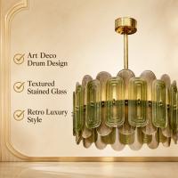 China JYLIGHTING Vintage Tiered Oval Glass Pendant Light, Iron Frame Drum‑Style Chandelier for High‑End Restaurant, Hotel Dining Area & Luxury Residential Interior Decoration for sale
