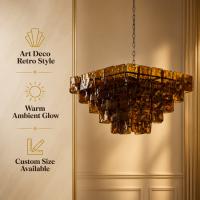 China JYLIGHTING Vintage Multi‑Layered Amber Glass Pendant Chandelier, Brass Frame Hanging Light for High‑End Bar, Restaurant and Commercial Interior Decoration for sale