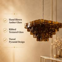 China JYLIGHTING Vintage Multi‑Layered Amber Glass Pendant Chandelier, Brass Frame Hanging Light for High‑End Bar, Restaurant and Commercial Interior Decoration for sale